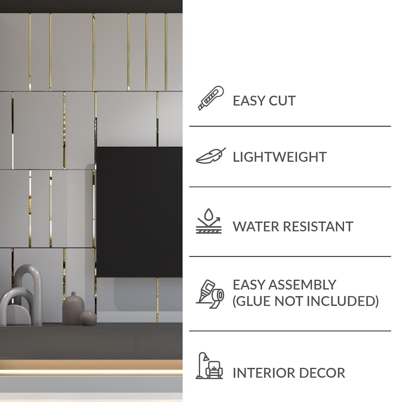 White and Gold Mirror Decorative Panels, 3D Wall Panels, Pack of 8 or ...