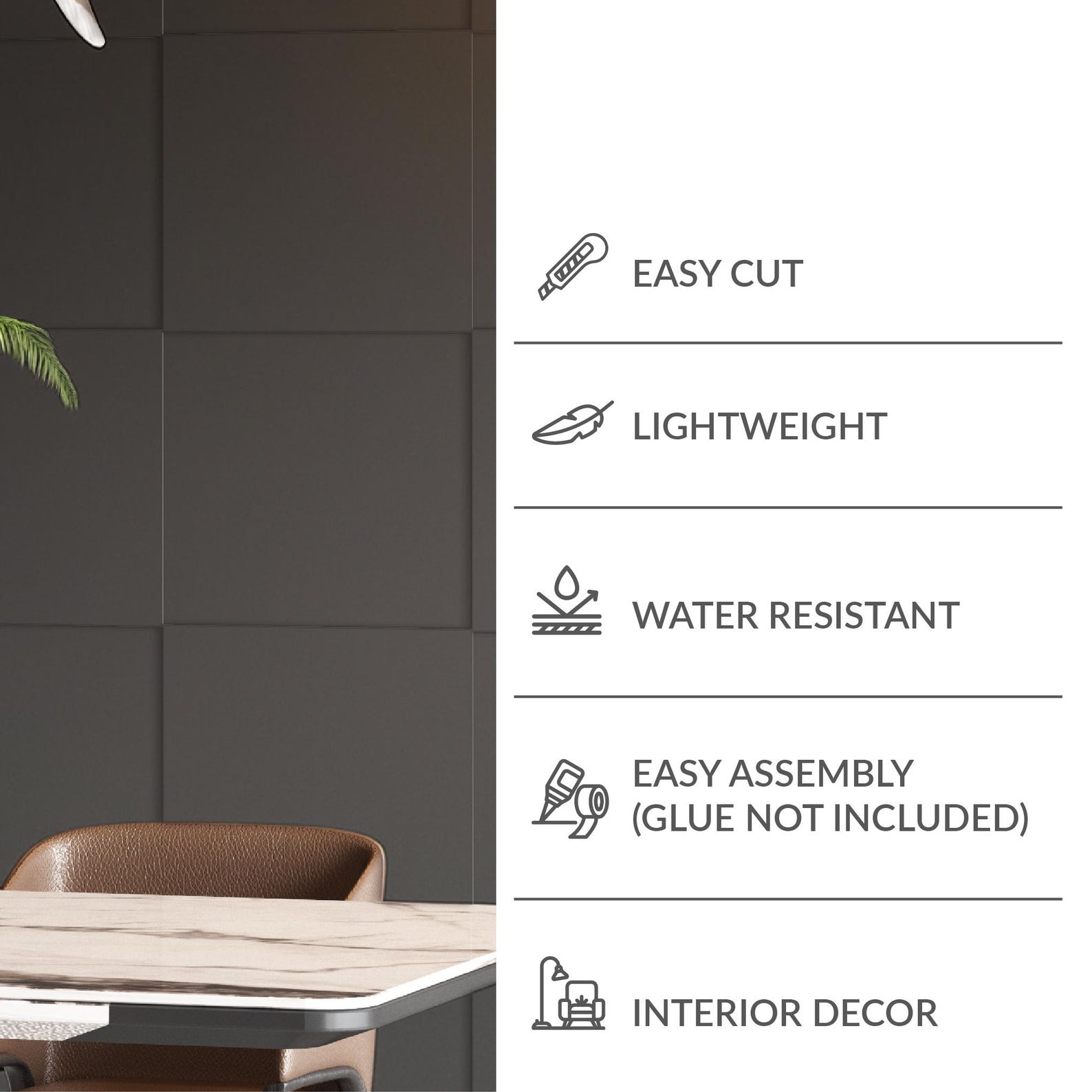 Dark Grey Modular Squares, 3D Modern Wall Panels, Large Wall Panels ...