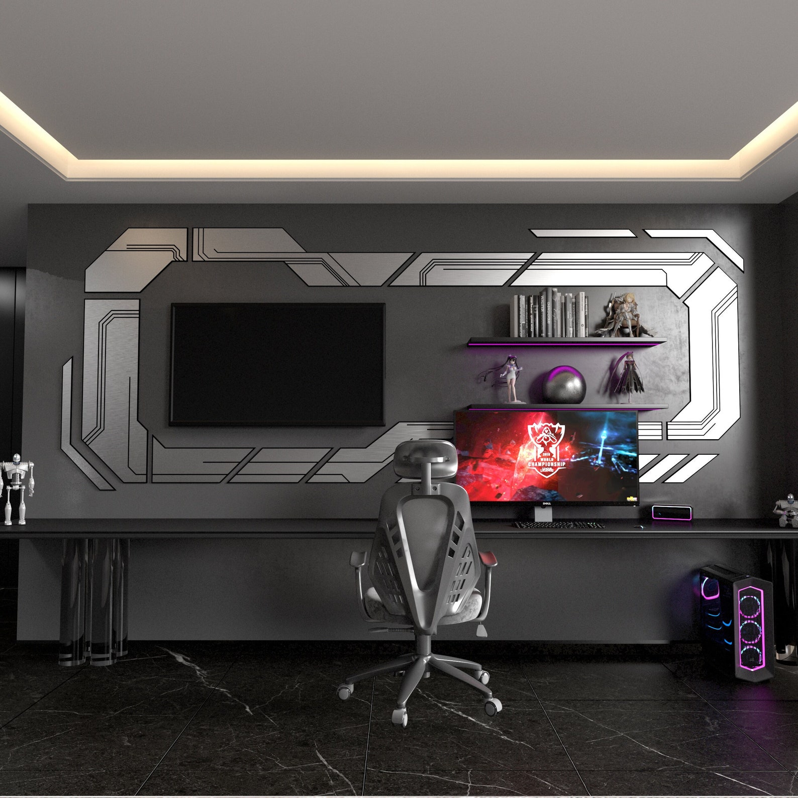 Sci-fi Brushed Silver 3D Wall Decor, Video Games Sign, Gameroom Sign ...