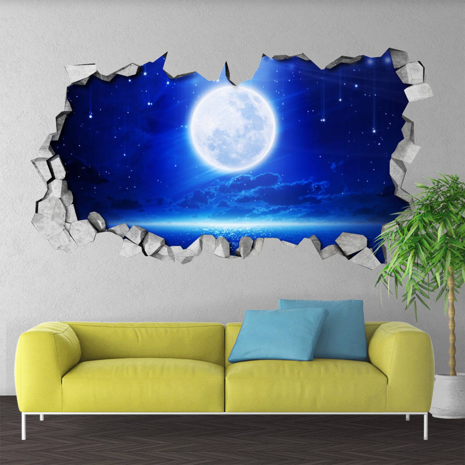 Full Moon - 3d Wall Decals - Palm Leaf - Sea - 3d Wall - 3d Wall Art ...