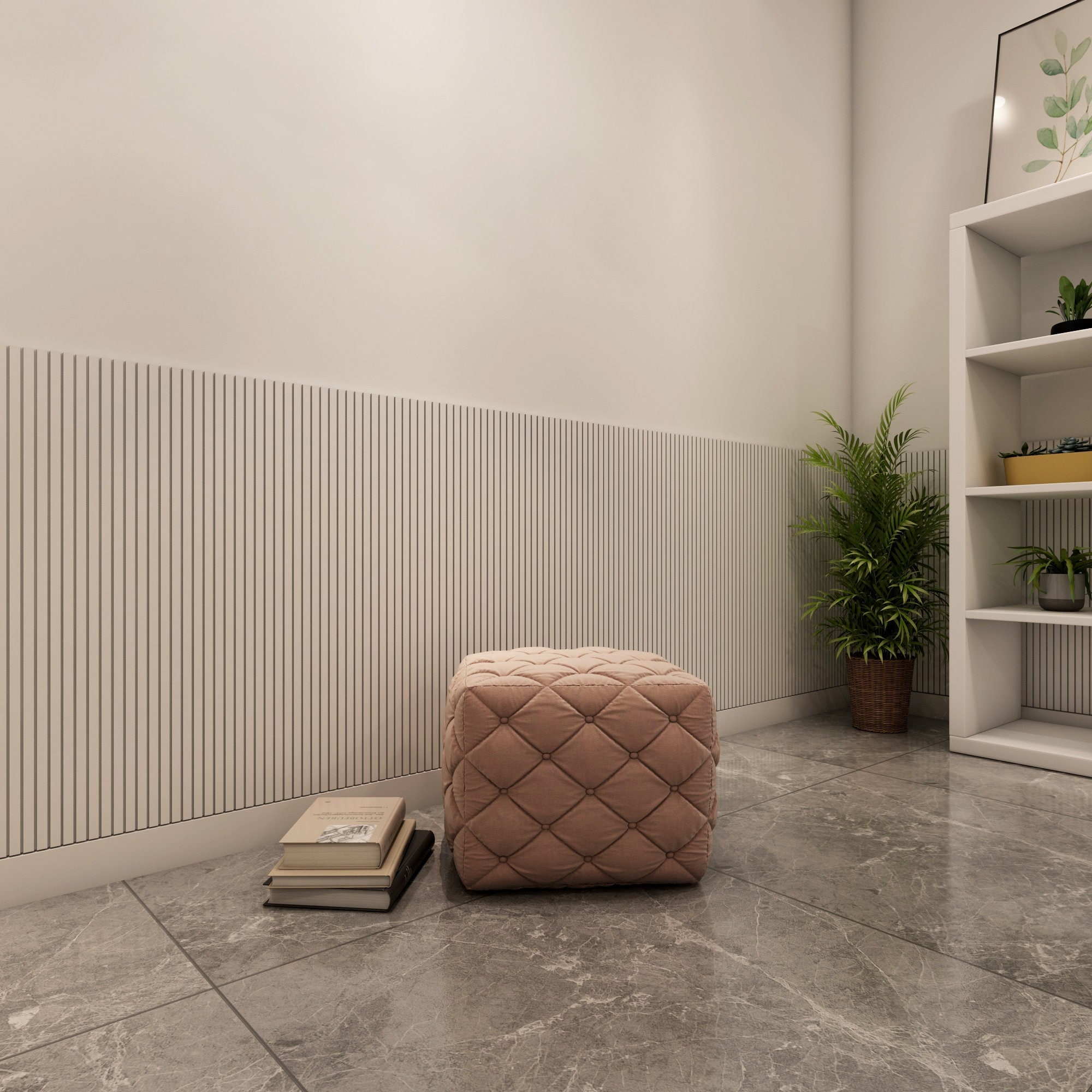 White Bars Half Wall Panels, Wainscot Paneling, Fluted Slat Wall ...