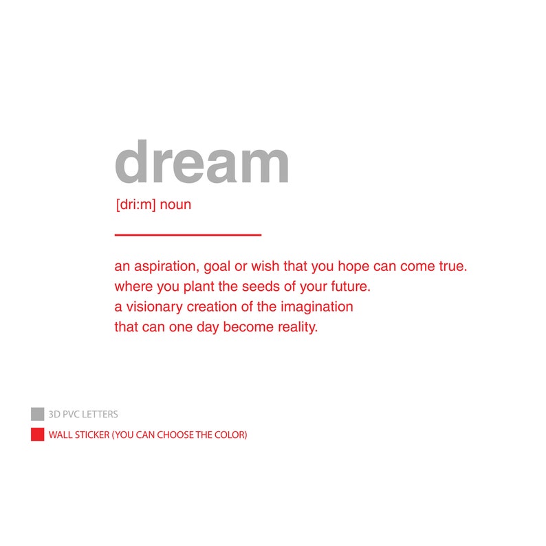 Dream Definition Wall Decal - Wall Sticker - Quote Wall Art - Wall ...