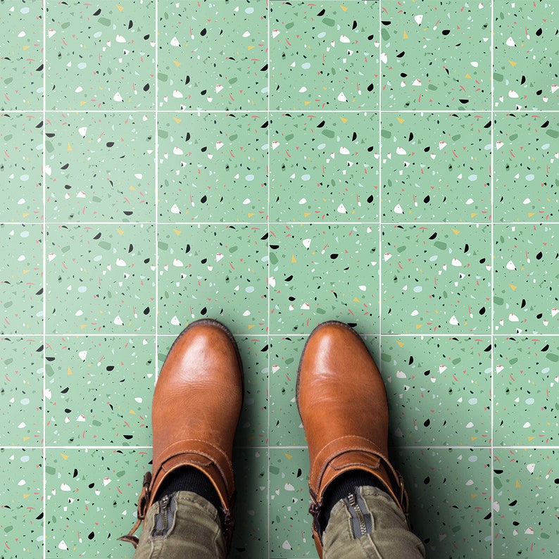 Green Terrazzo Tile Stickers, Peel & Stick, Tiles for Kitchen/bathroom ...