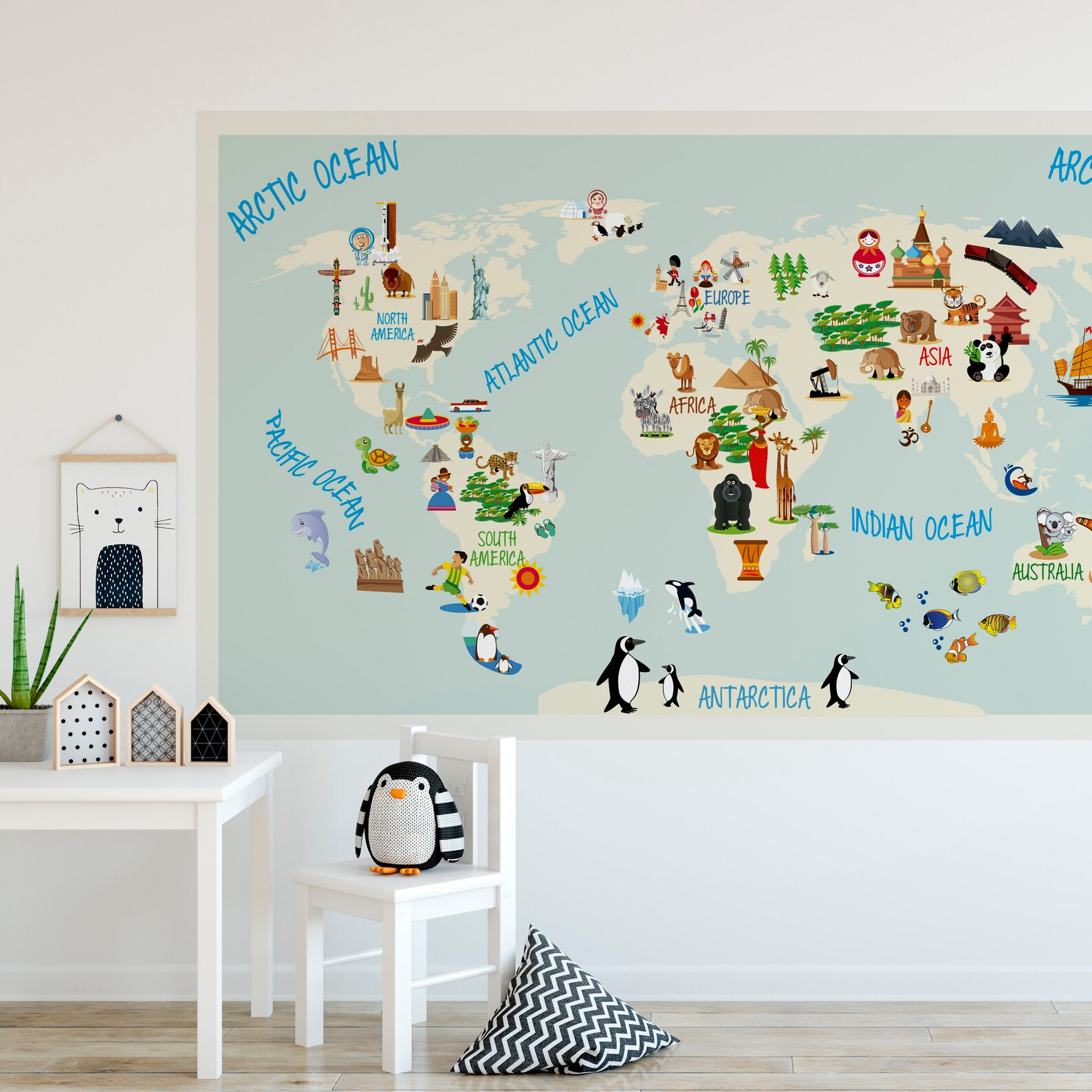 Kids World Map - Repositionable Adhesive Fabric Sticker - for Kids ...