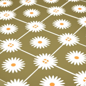 Daisies Flowers Tile Stickers, Olive Tile Decals, Self-adhesive, Retro ...