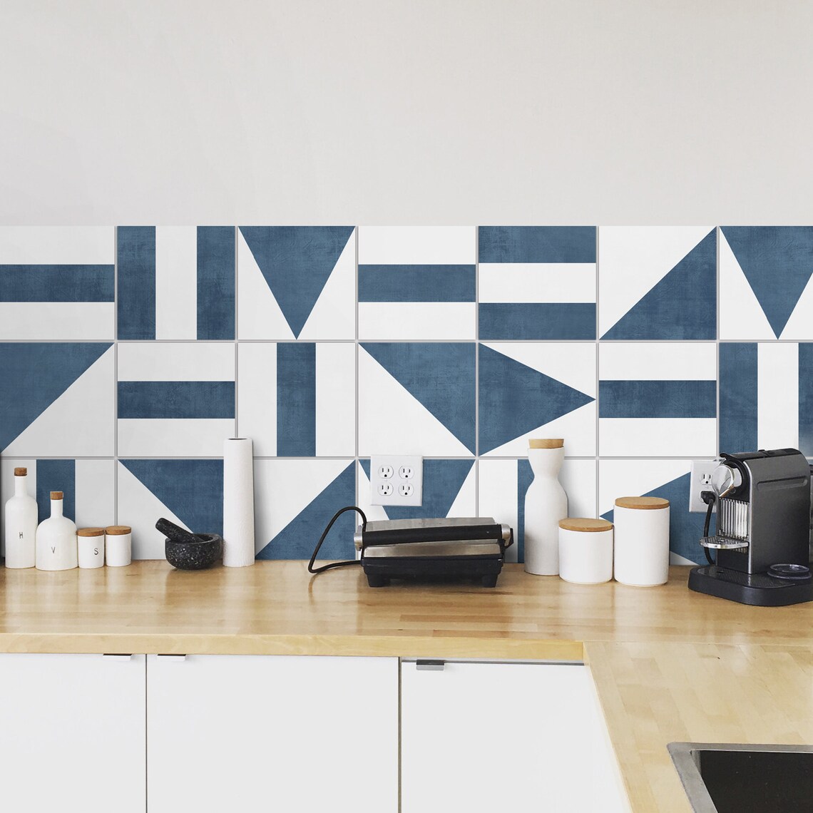 Geometric Blue Backsplash Tiles Kitchen Backsplash Peel and - Etsy