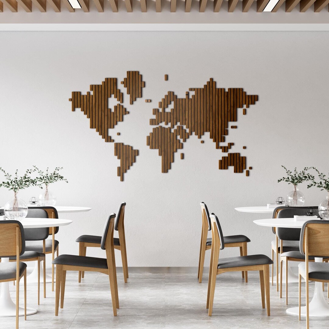 Large 3D World Wall Map Vertical Lines, Wood Imitation, 3d Map, SKU ...
