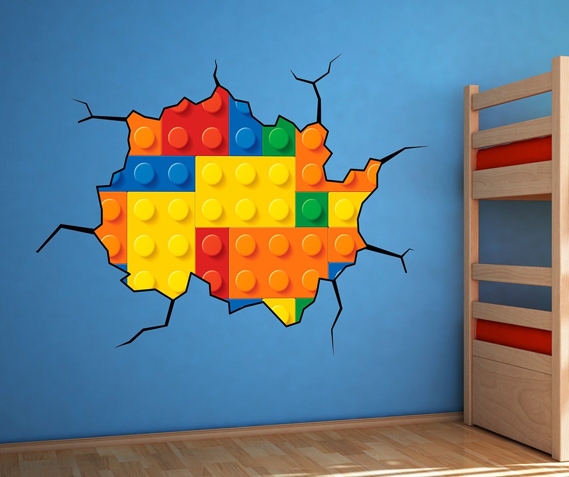 Building Blocks Bricks on Wall Cracked wall sticker | Etsy