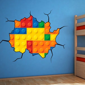 Building Blocks Bricks on Wall Cracked Wall Sticker - Etsy