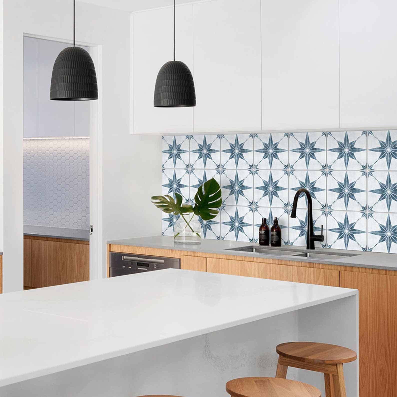 Blue Stars Backsplash Decals, Crédence Adhésive, Kitchen Decor, Peel ...