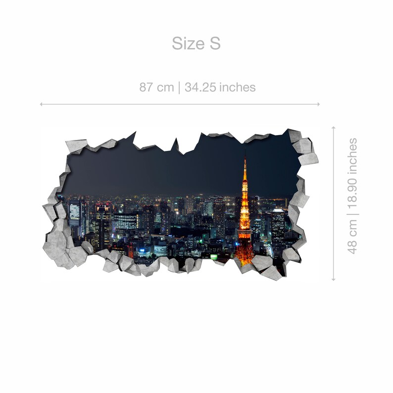 Tokyo 3D Wallpaper 3d Wall Art Broken Wall 3d Wall - Etsy