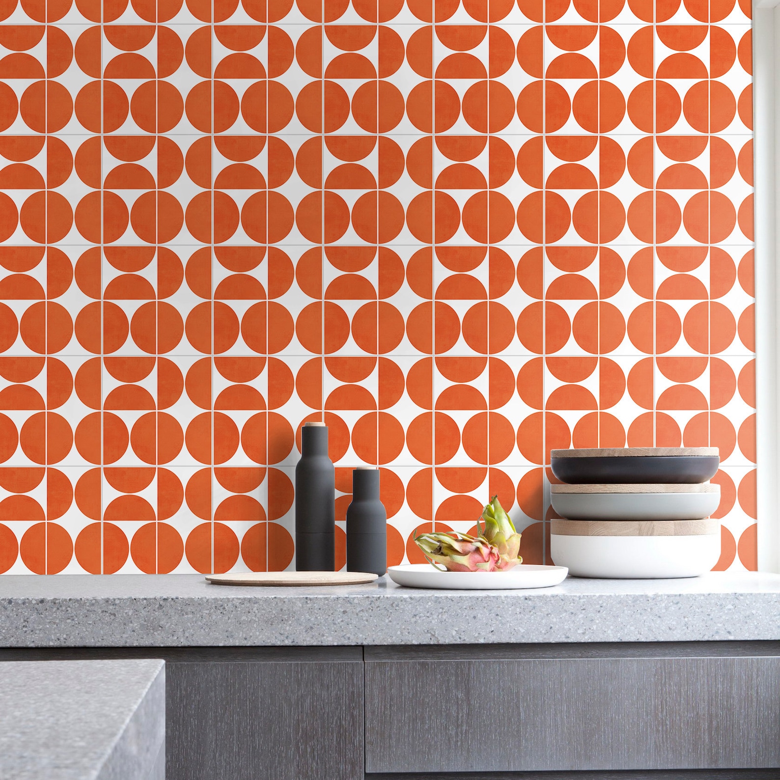 Orange Modern Circles Pattern Tile Stickers Suitable Wall and - Etsy