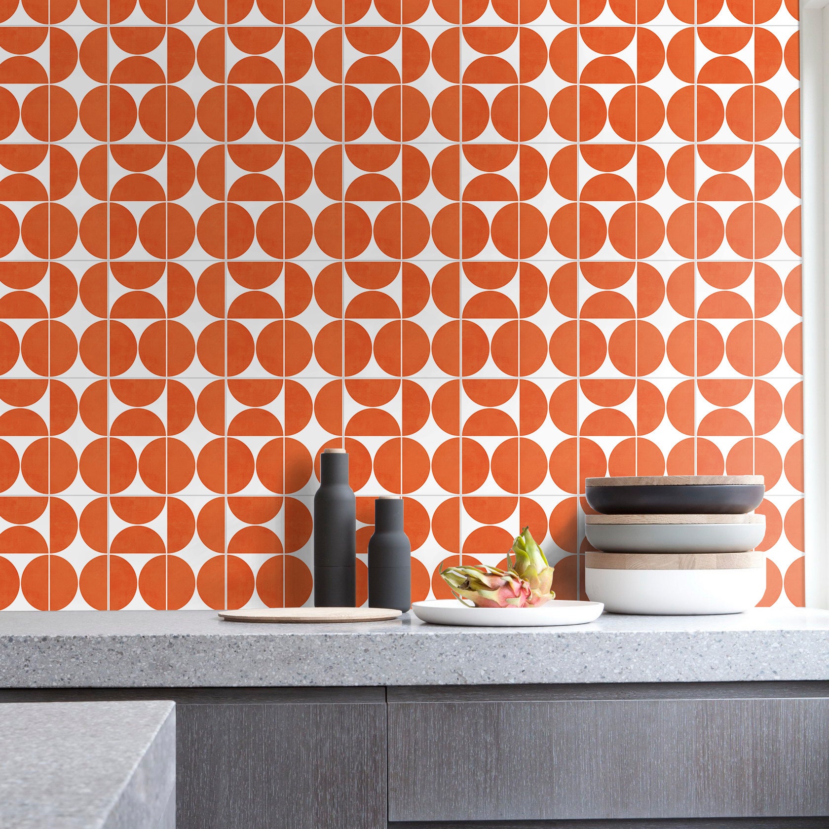 Orange Modern Circles Pattern Tile Stickers Suitable Wall and | Etsy Canada