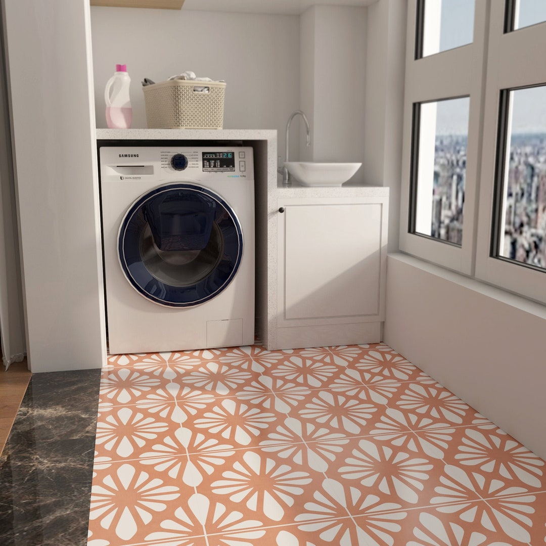 Vienna Pattern Tile Stickers, Orange Tiles Stickers for Floor Wall ...