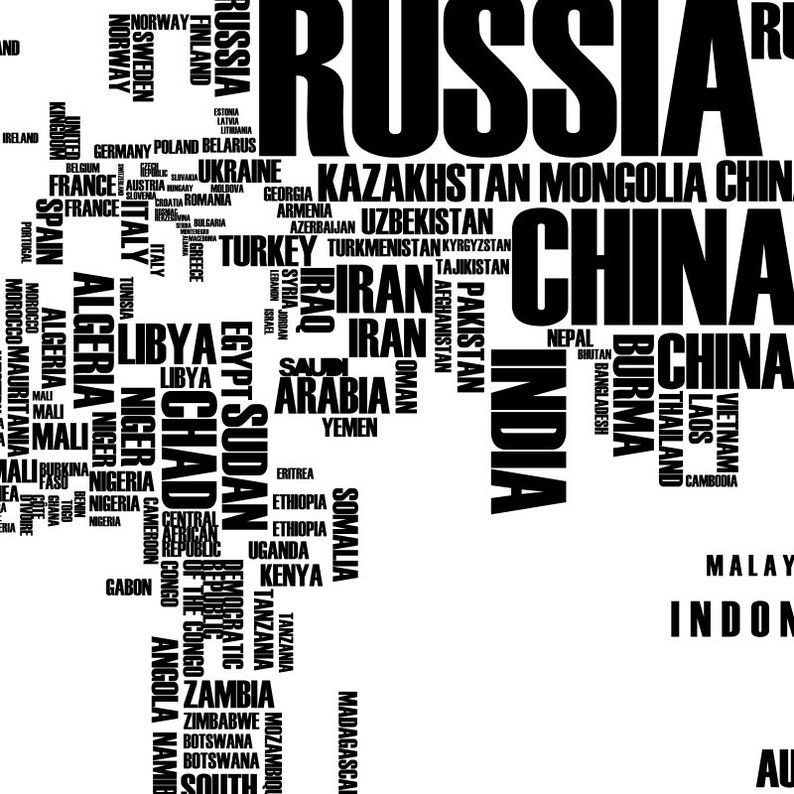 World Map Wall Decals Wall Stickers Country Names Text | Etsy