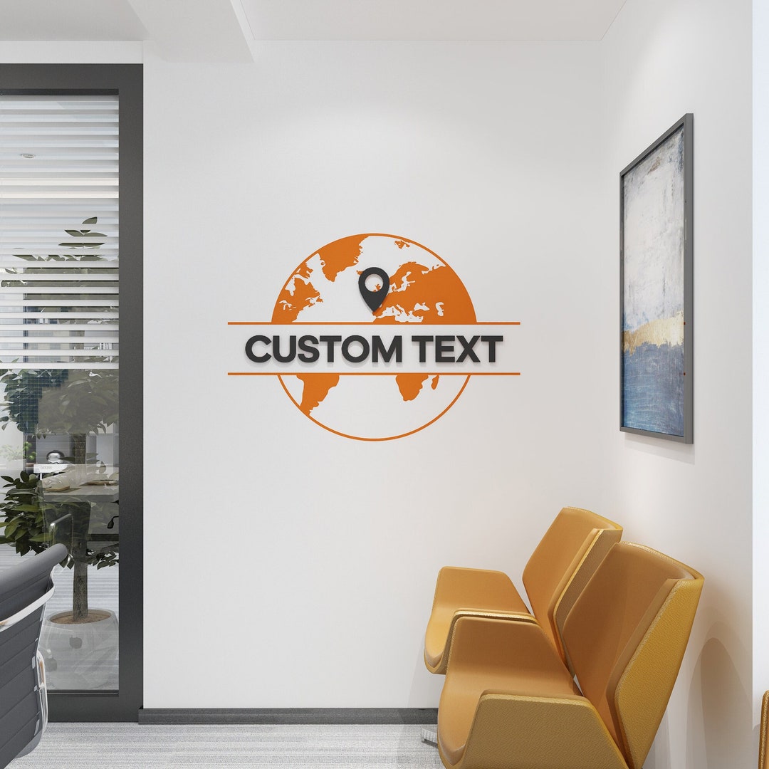 Custom Text Company Name, World Map, Custom Office Sign, Office Decor ...