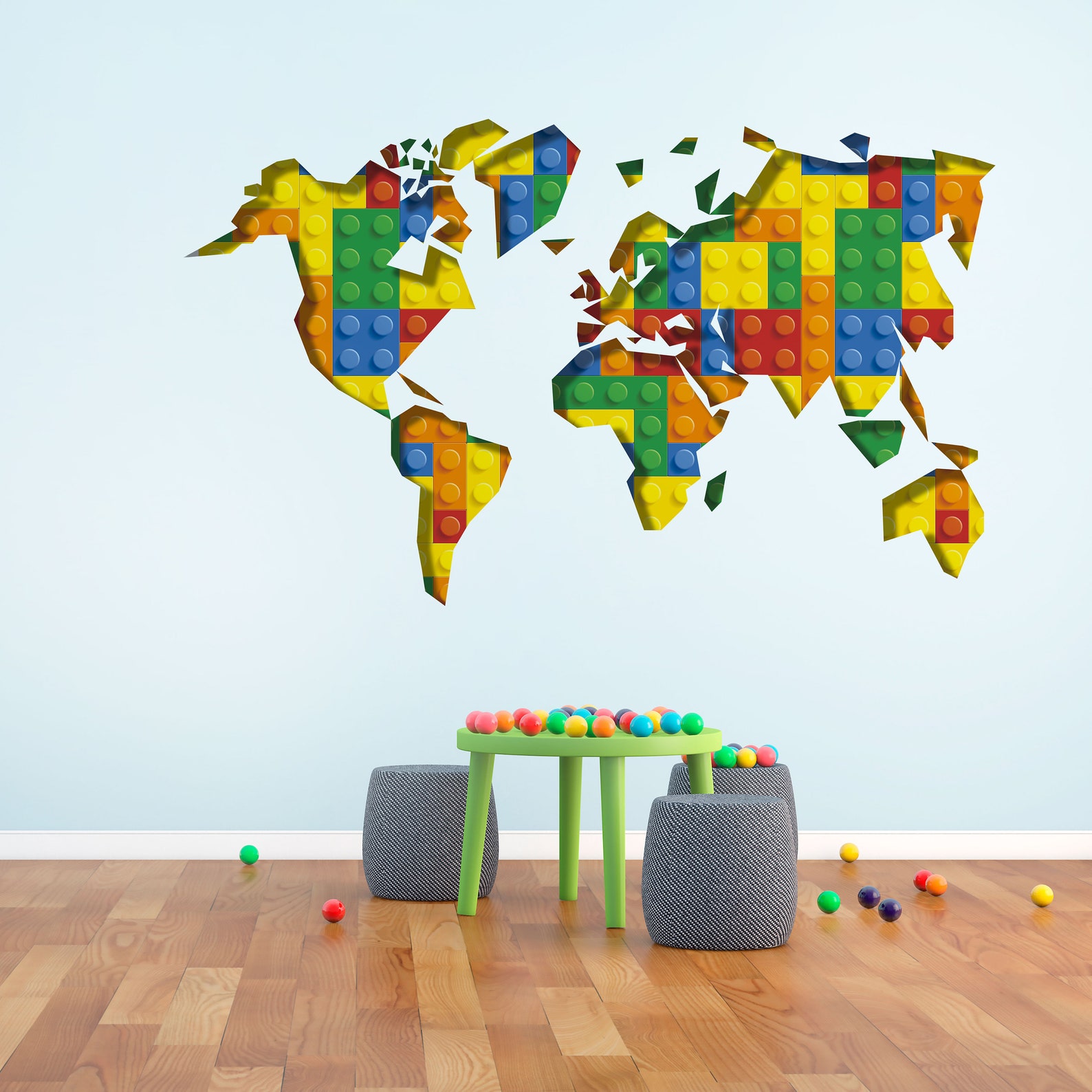 World Map Playroom Building Blocks Bricks Kids Decor Wall - Etsy