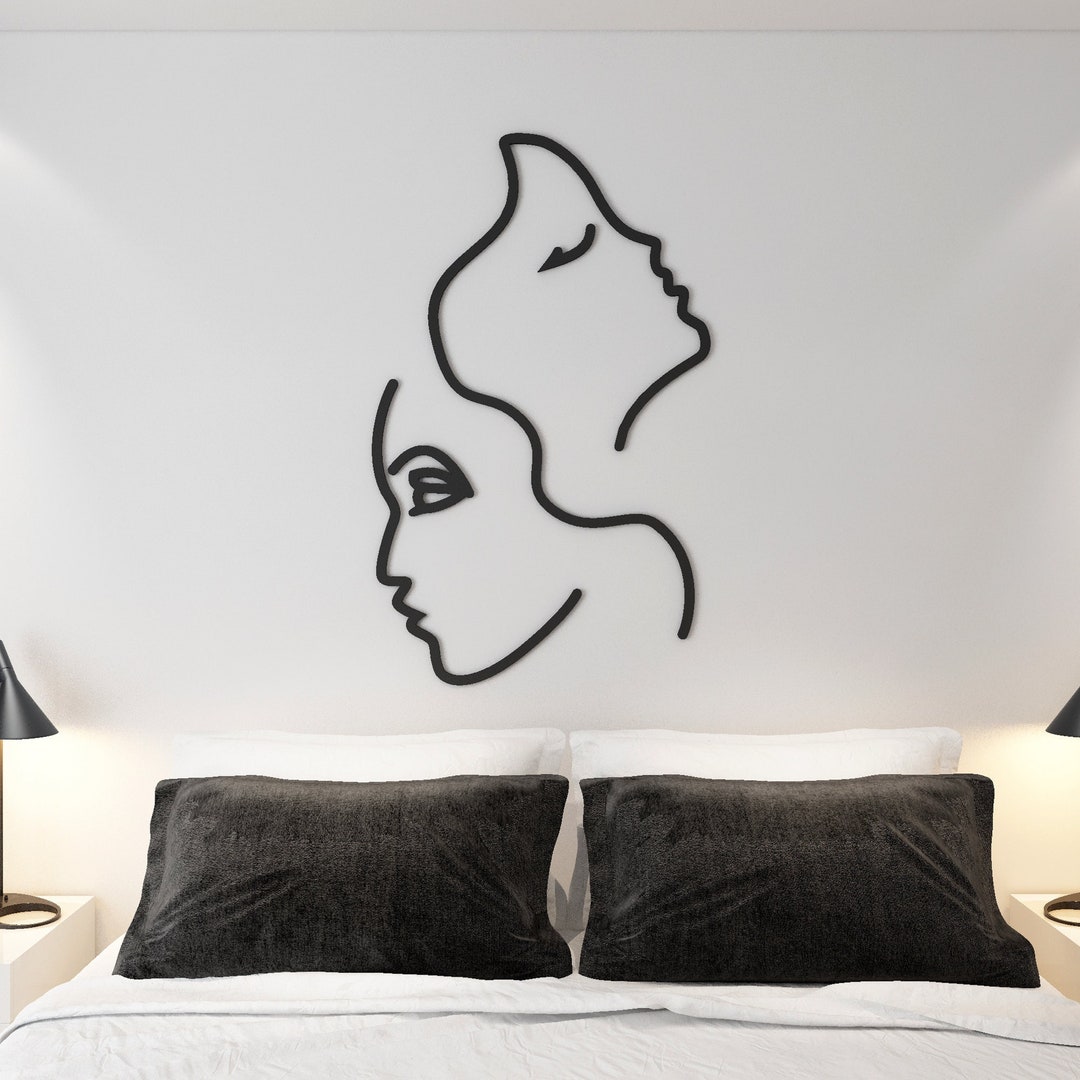 Two Faces Line Art, Love Line Art, Minimalist Geometric 3D Art, Bedroom ...