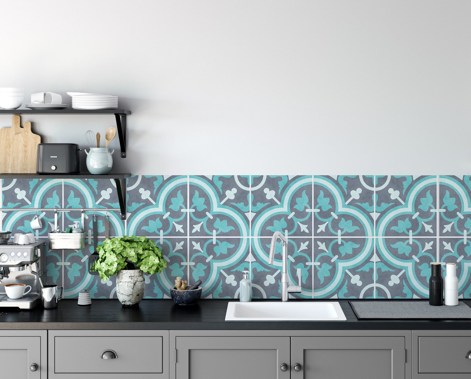 Scandinavian Blue, Vinyl Self Adhesive Tiles, Kitchen Backsplash Peel ...