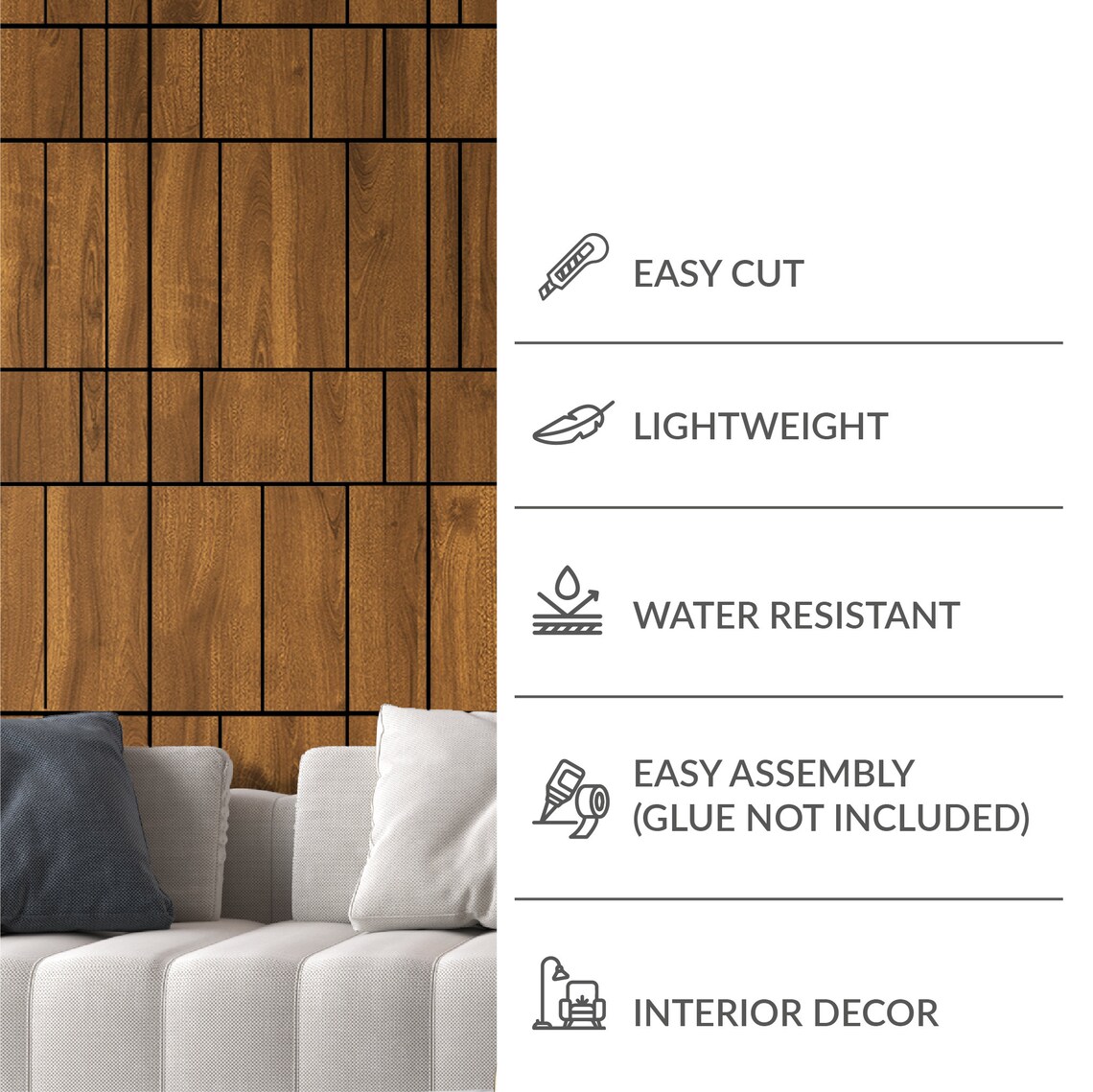 Dark Wood Decorative Panels, Modular 3D Wall Panels, Living Room ...