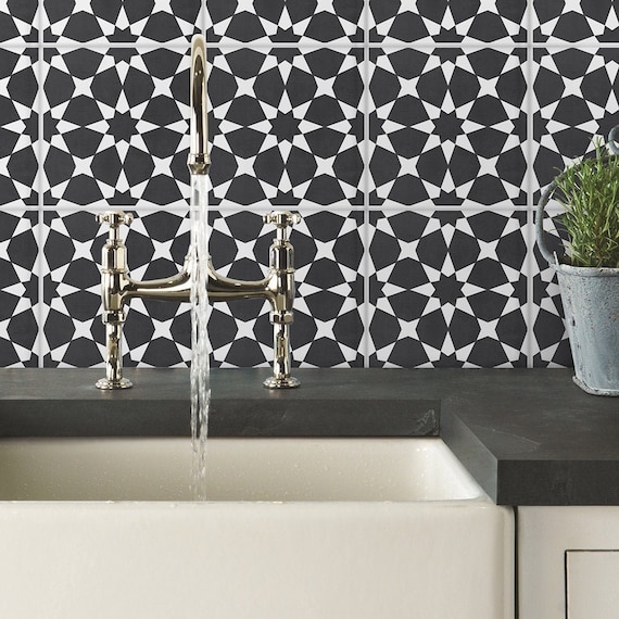 Black Starry Tile Stickers Basel Pattern Waterproof & | Etsy