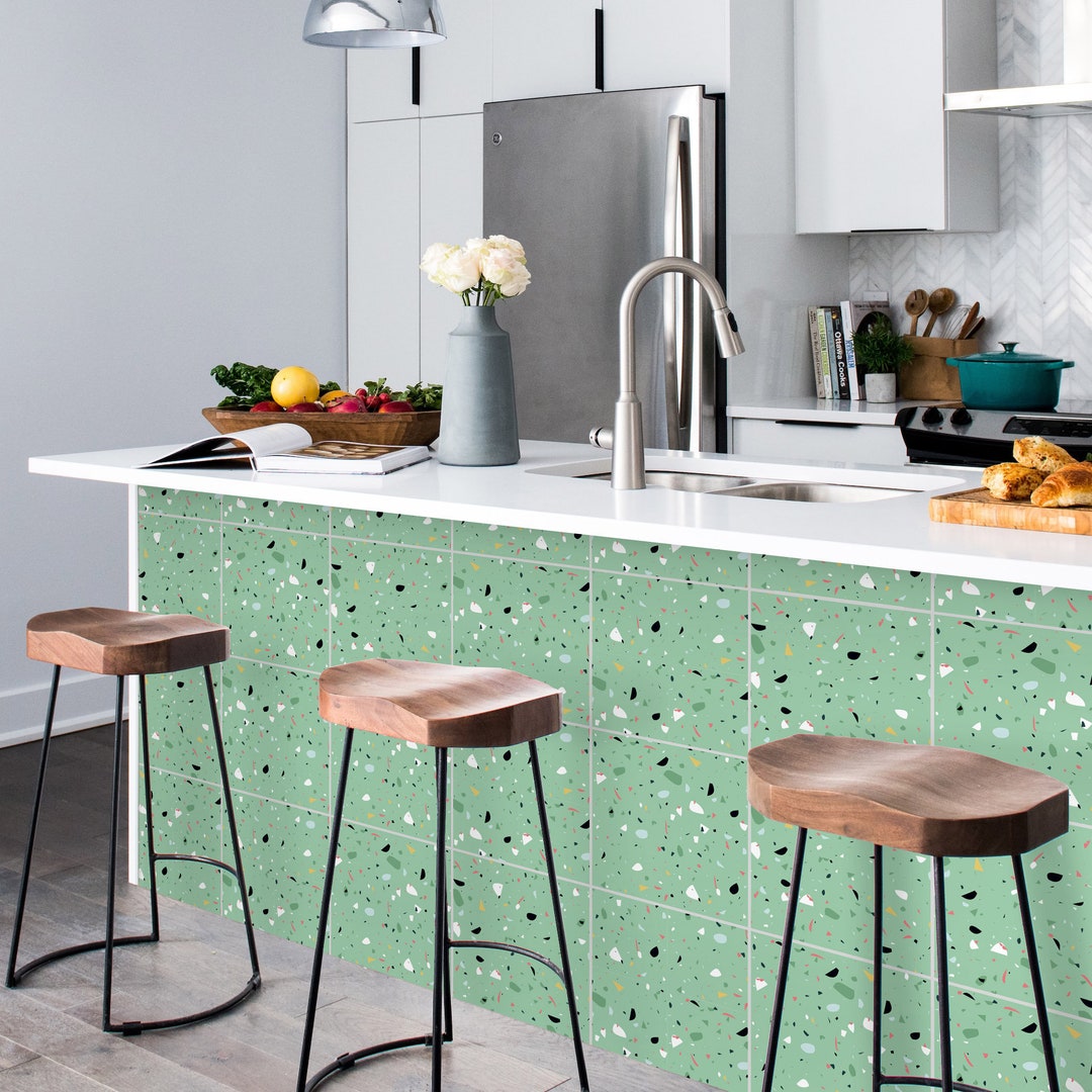 Green Terrazzo Tile Stickers, Peel & Stick, Tiles for Kitchen/bathroom ...