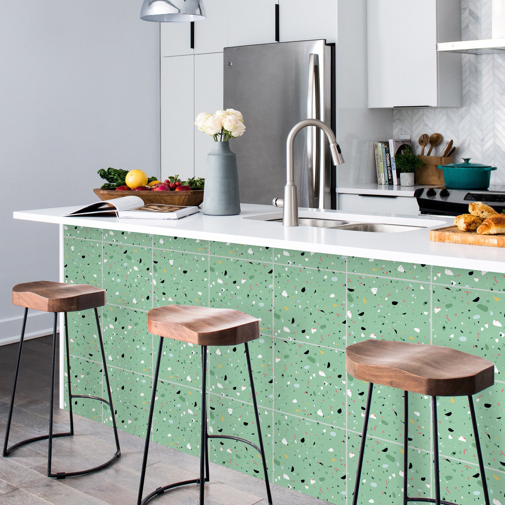 Green Terrazzo Tile Stickers Peel & Stick Tiles for - Etsy