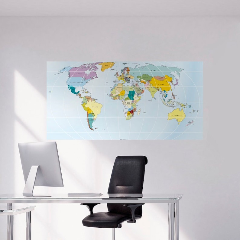 Rectangular World Map World Map Office Map Decals World - Etsy