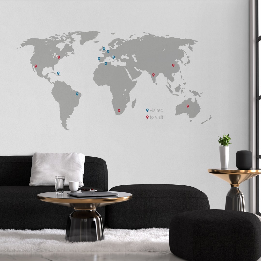 World Map With Pins - Large World Map Vinyl Wall Sticker - World Map ...
