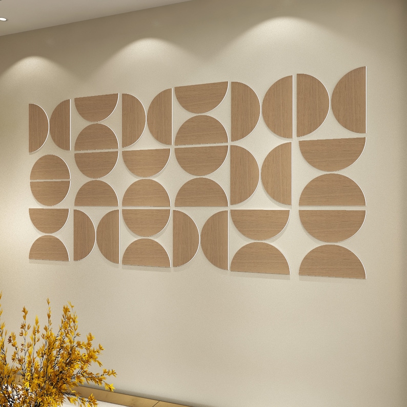 Half Circles Wall Decor Textured Wood Imitation Abstract - Etsy