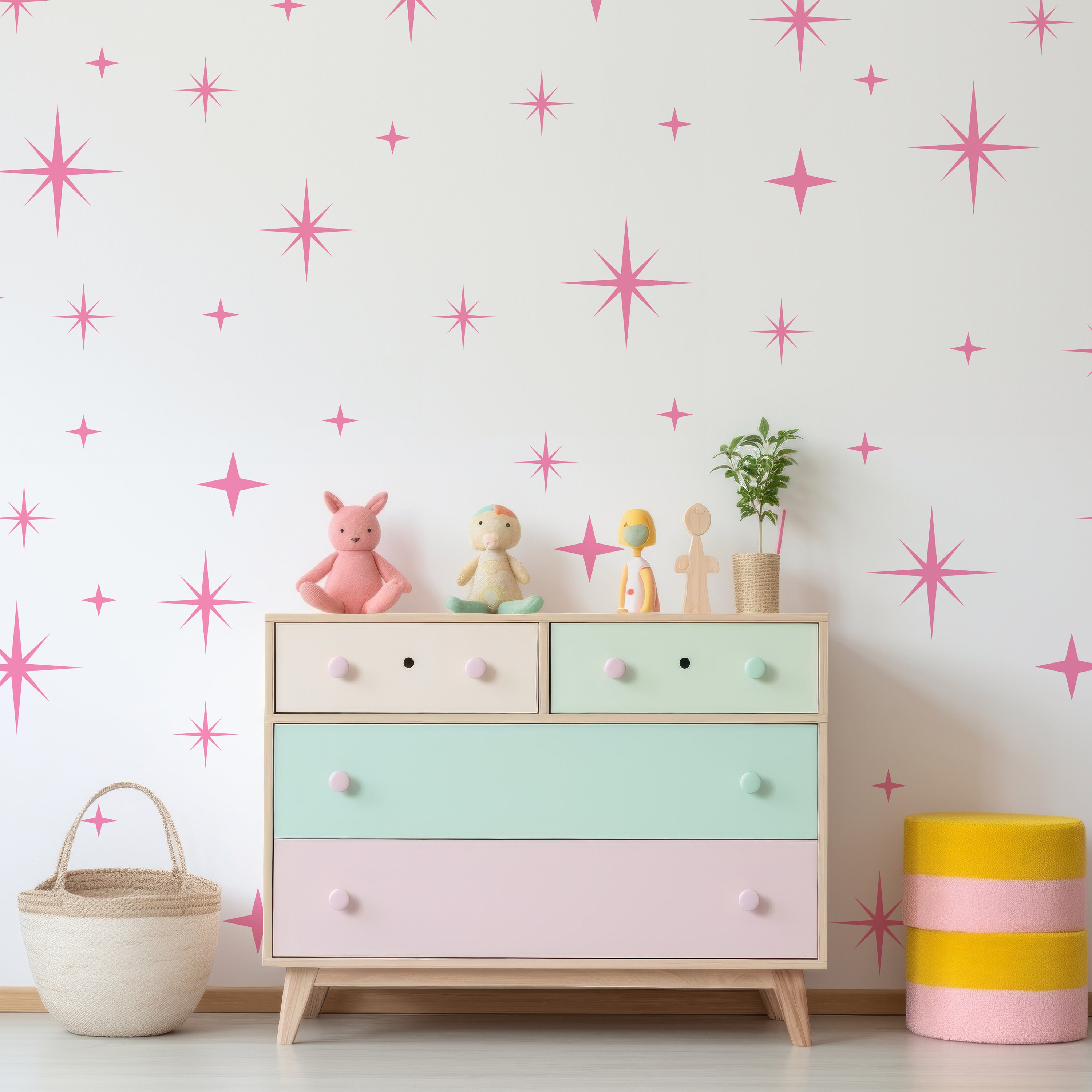 Retro Starburst Vinyl Wall Decals, Star Wall Decal, Mid Century Modern ...
