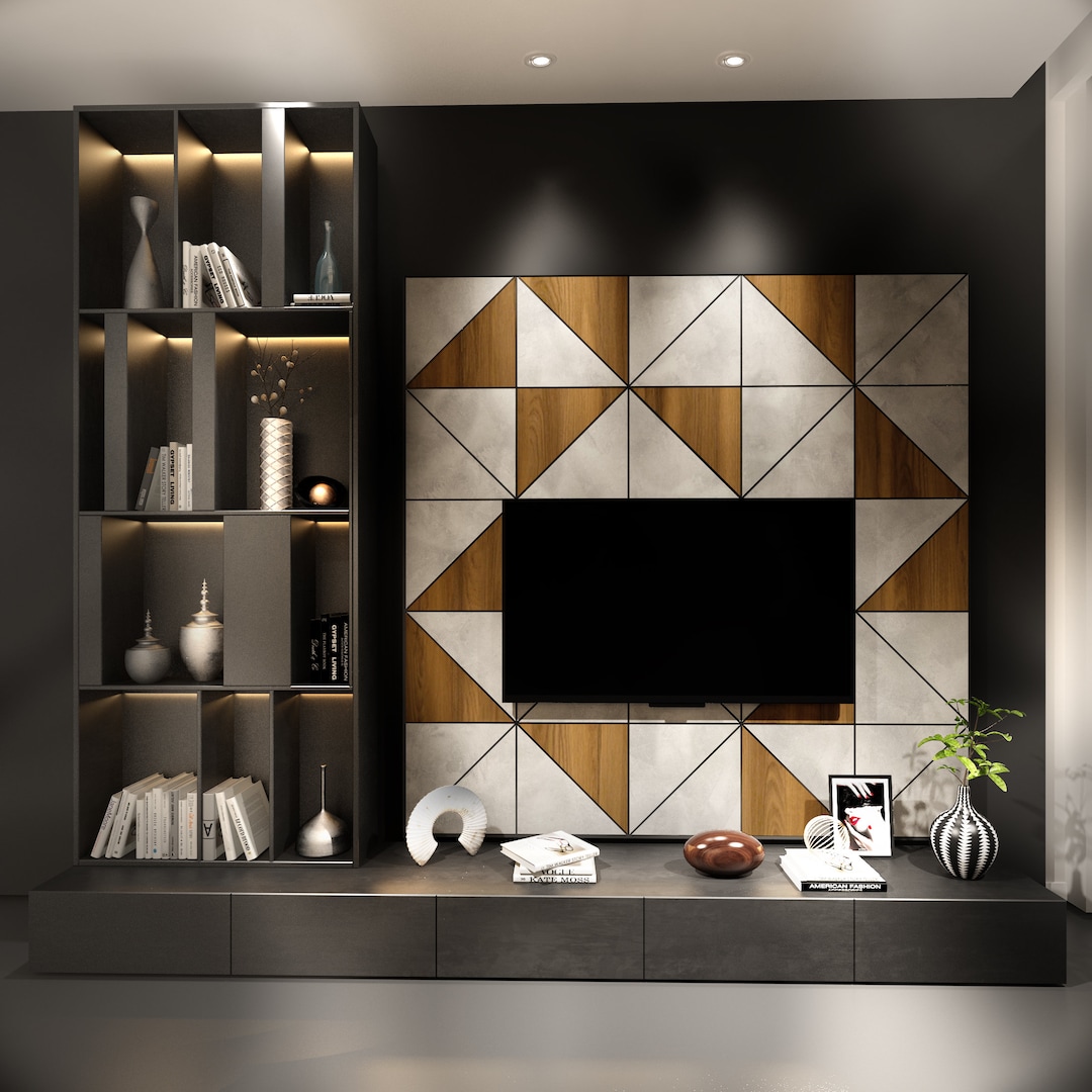 Dark Wood and Concrete Decorative Panels, 3D Wall Panels, Modern Wall ...