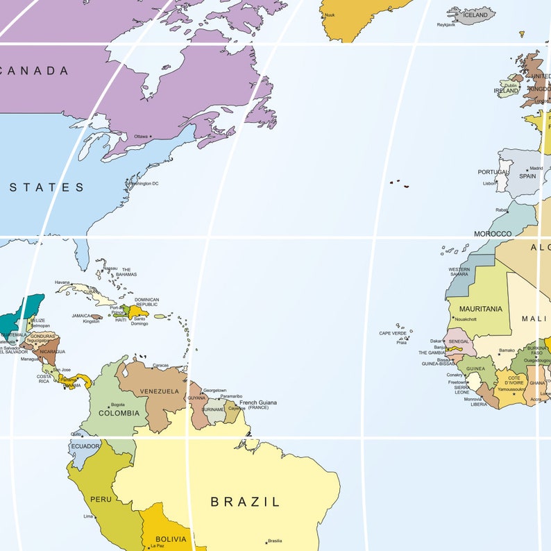 Rectangular World Map World Map Office Map Decals World | Etsy