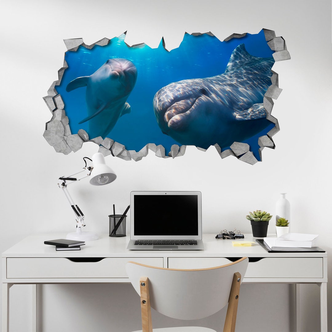 Dolphins Broken Wall Decal - 3d Wallpaper - 3d Wall Decals - 3d Printed ...