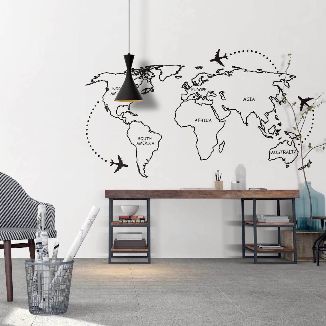 World Map Outlines Wall Decal Continents Decal Large | Etsy