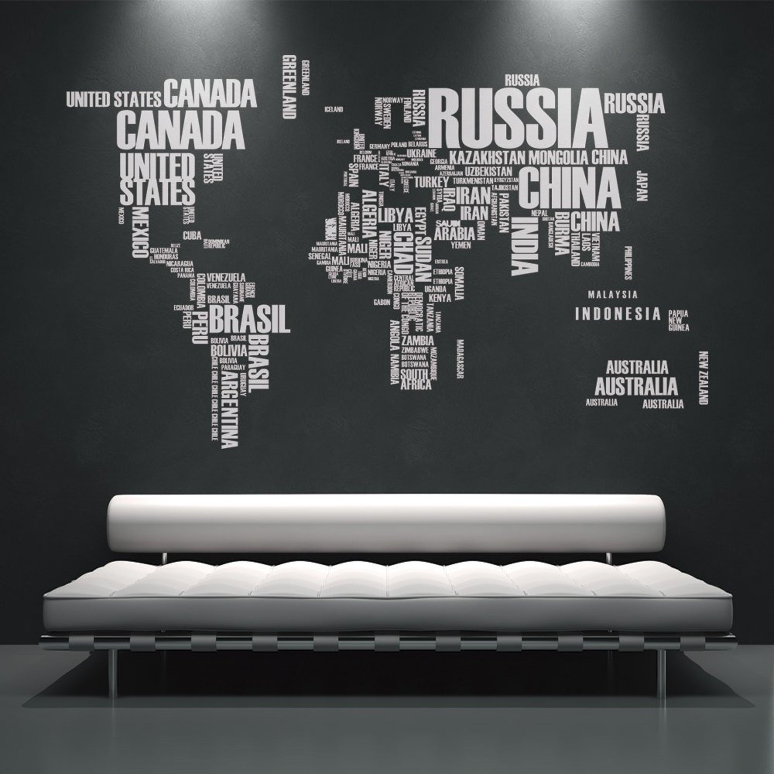 World Map Wall Decals Wall Stickers Country Names Text | Etsy