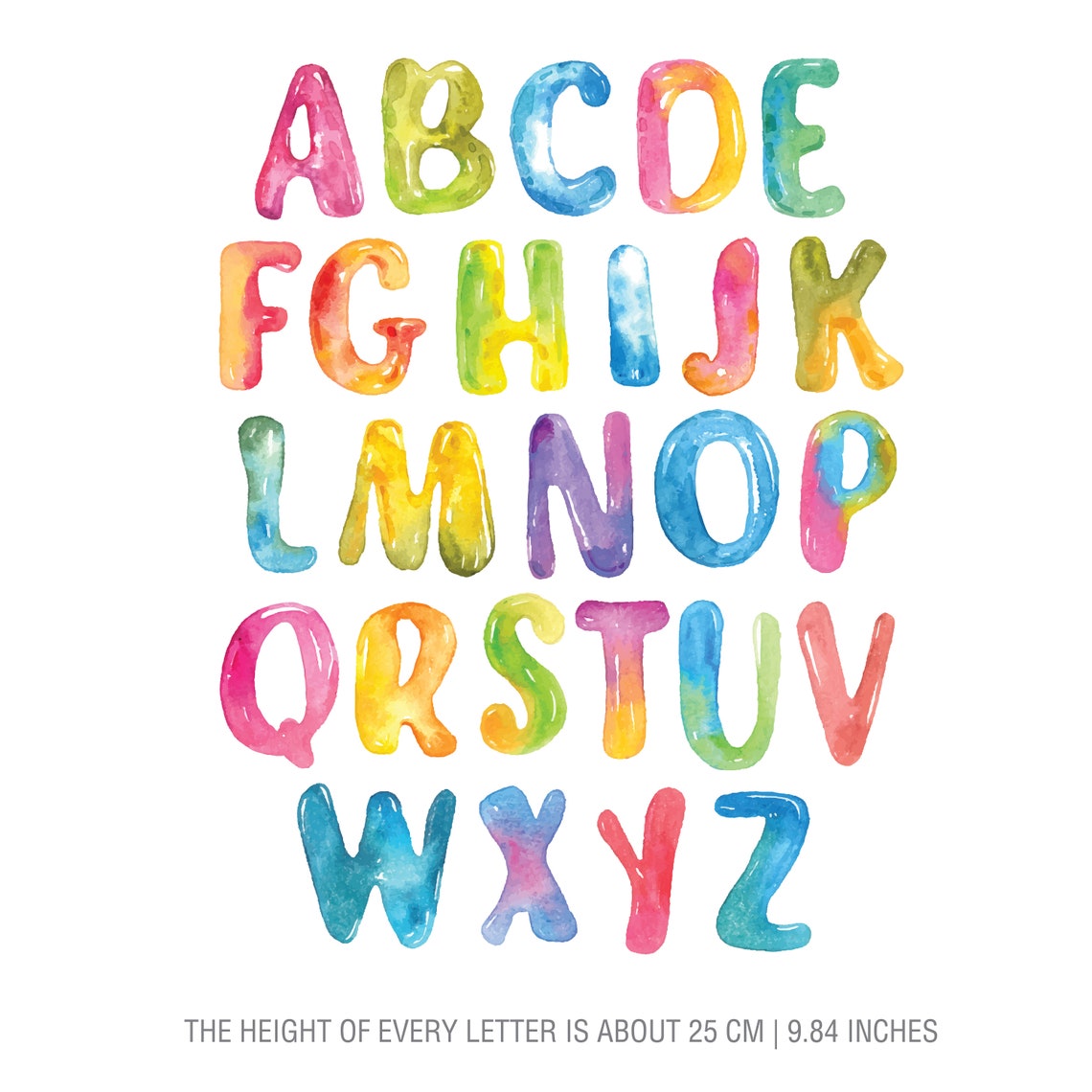 Watercolor Rainbow Alphabet Watercolor Letters Wall - Etsy