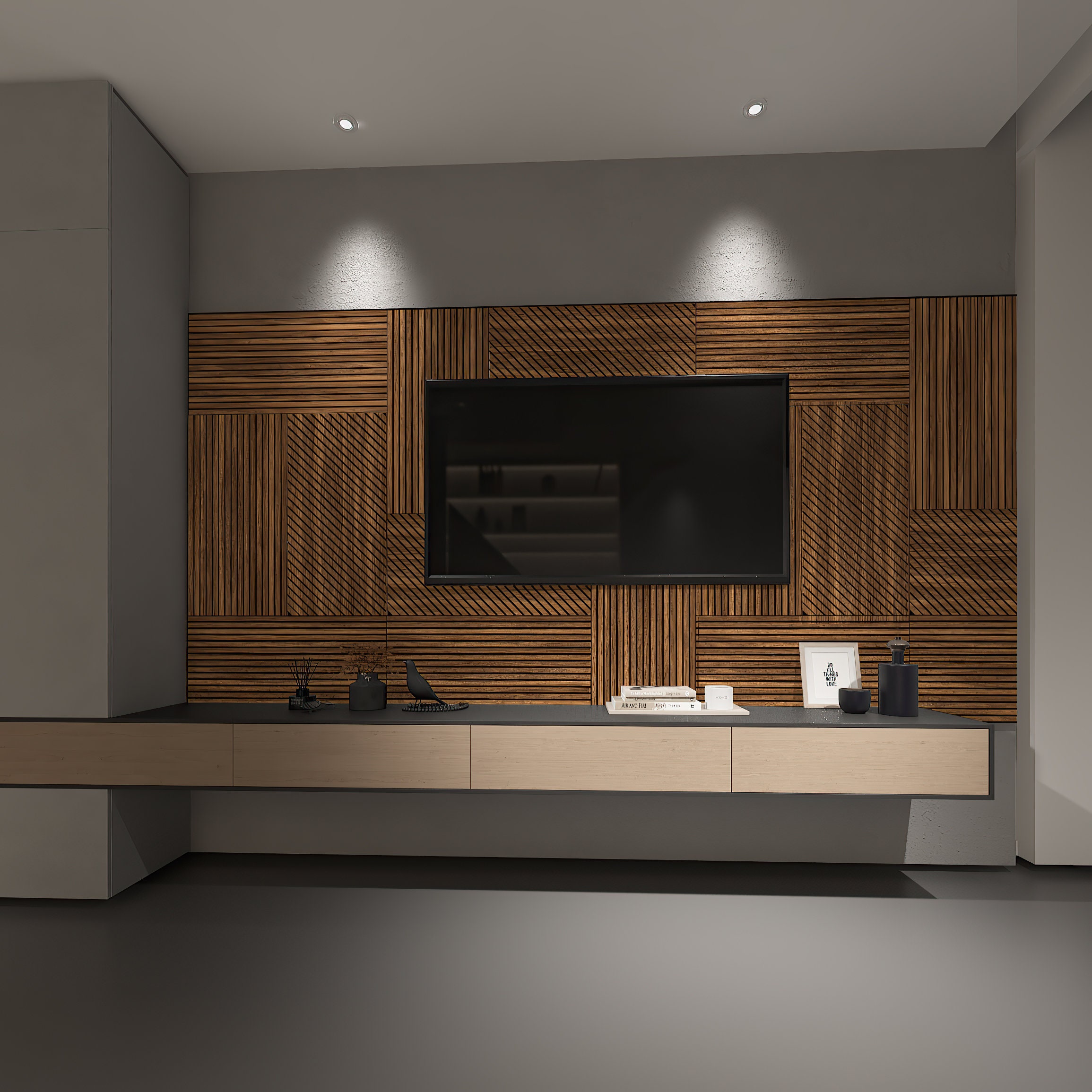 Dark Wood Slat Wall Panel, Accent Wall Panel, Decorative Wall Panels ...