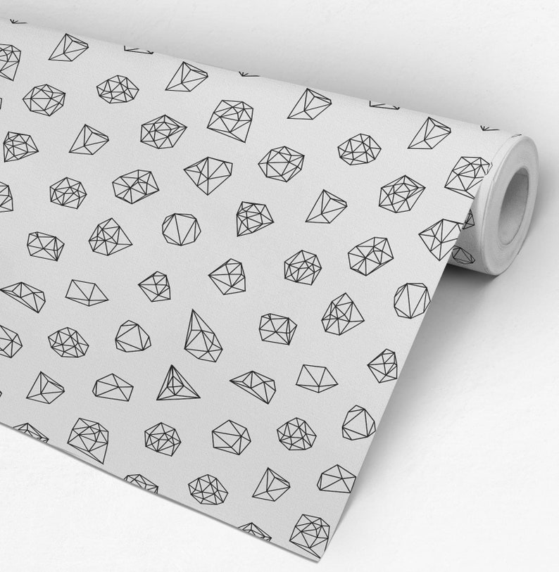 Geometric Gems Pattern Decor wallpaper Wallpaper Black and | Etsy