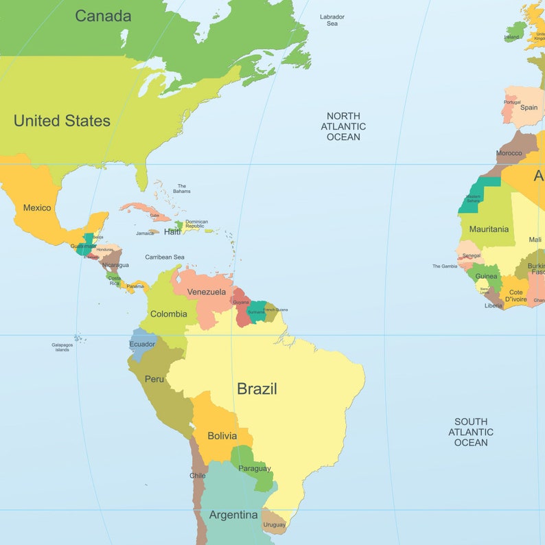 Round World Map World Map Office Map Decals World Map - Etsy