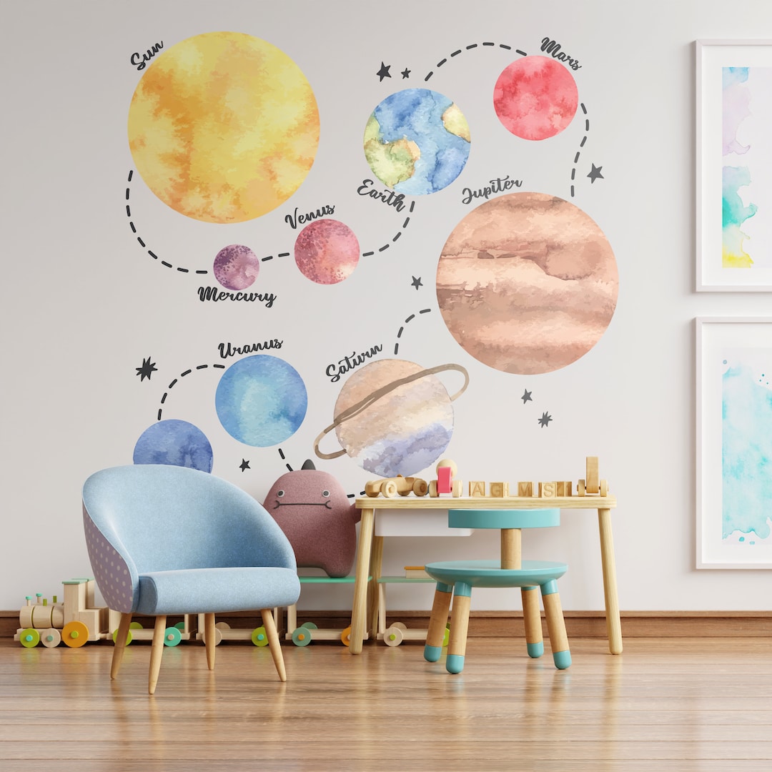 Solar System Decals, Watercolor Planets, Space Wall Stickers, Planets ...