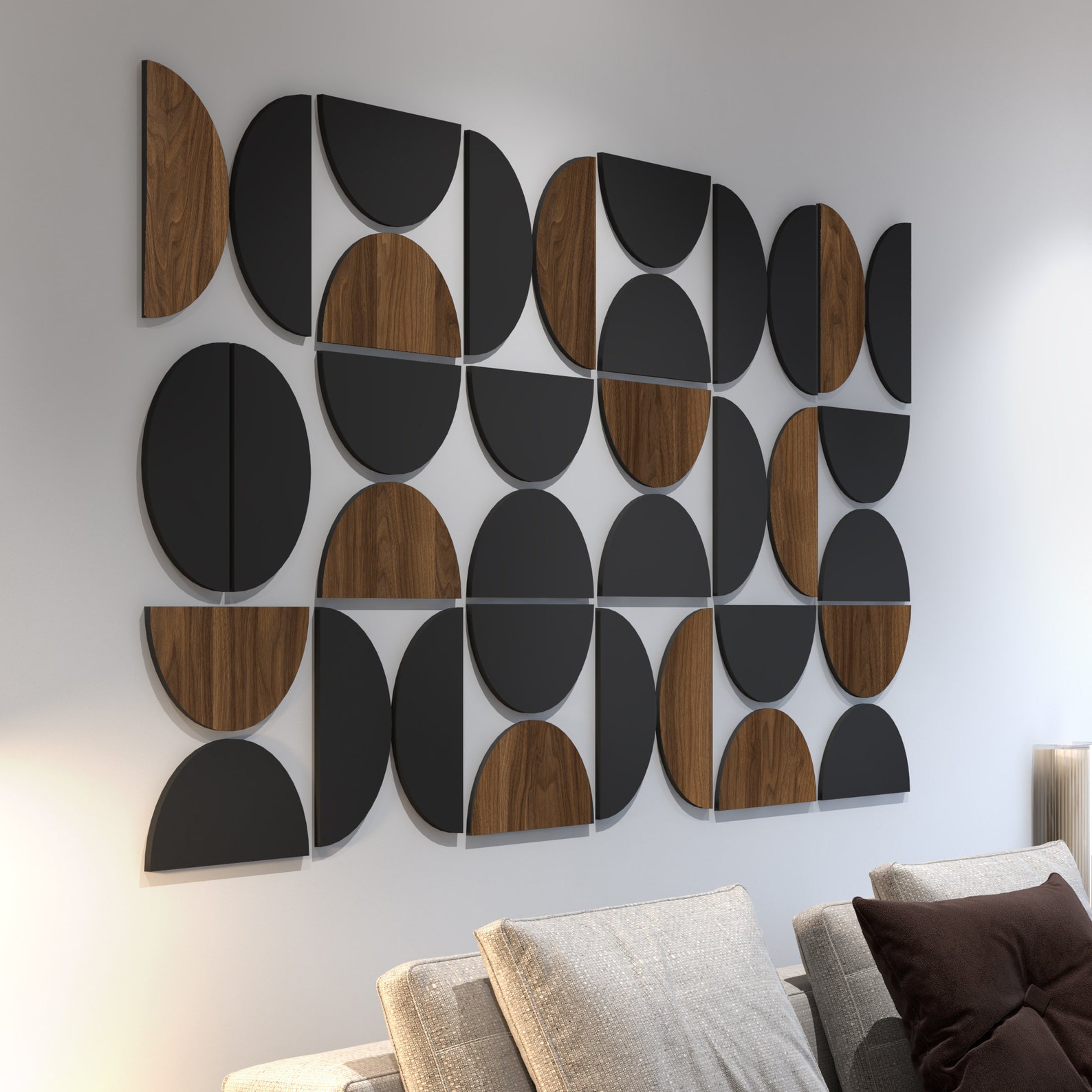 Half Circles Textured Dark Wood Imitation, 3D Geometric Wall Art, Wall ...