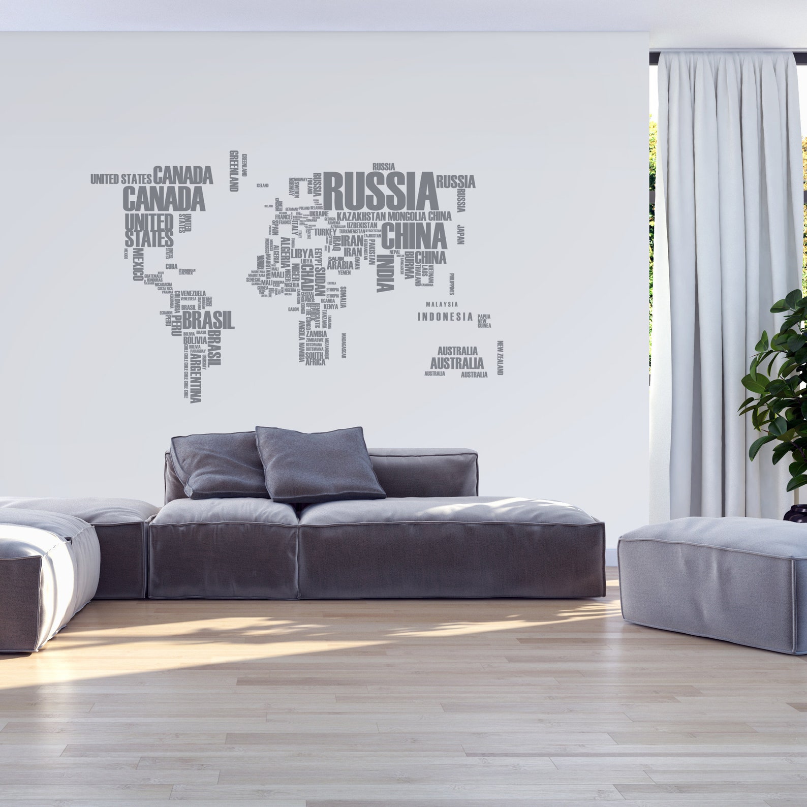 World Map Wall Decals Wall Stickers Country Names Text | Etsy