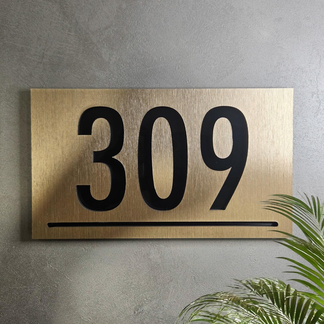 Gold Brush and Black Gloss Door Sign, Custom Door Sign, Apartment Door ...