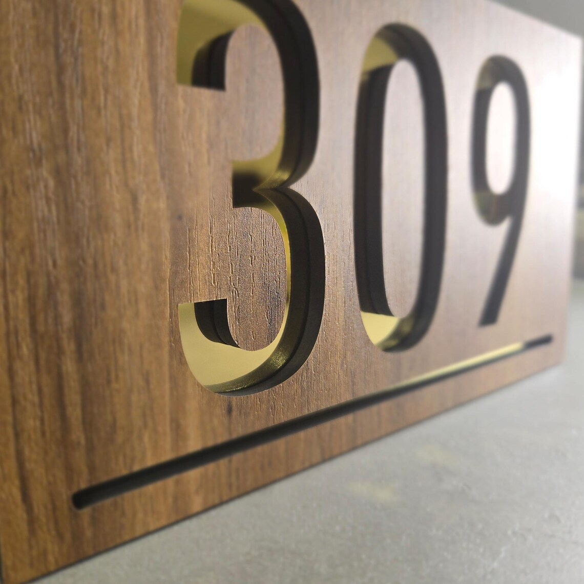 Dark Wood Door Sign With Gold Mirror Acrylic, Custom Door Sign ...