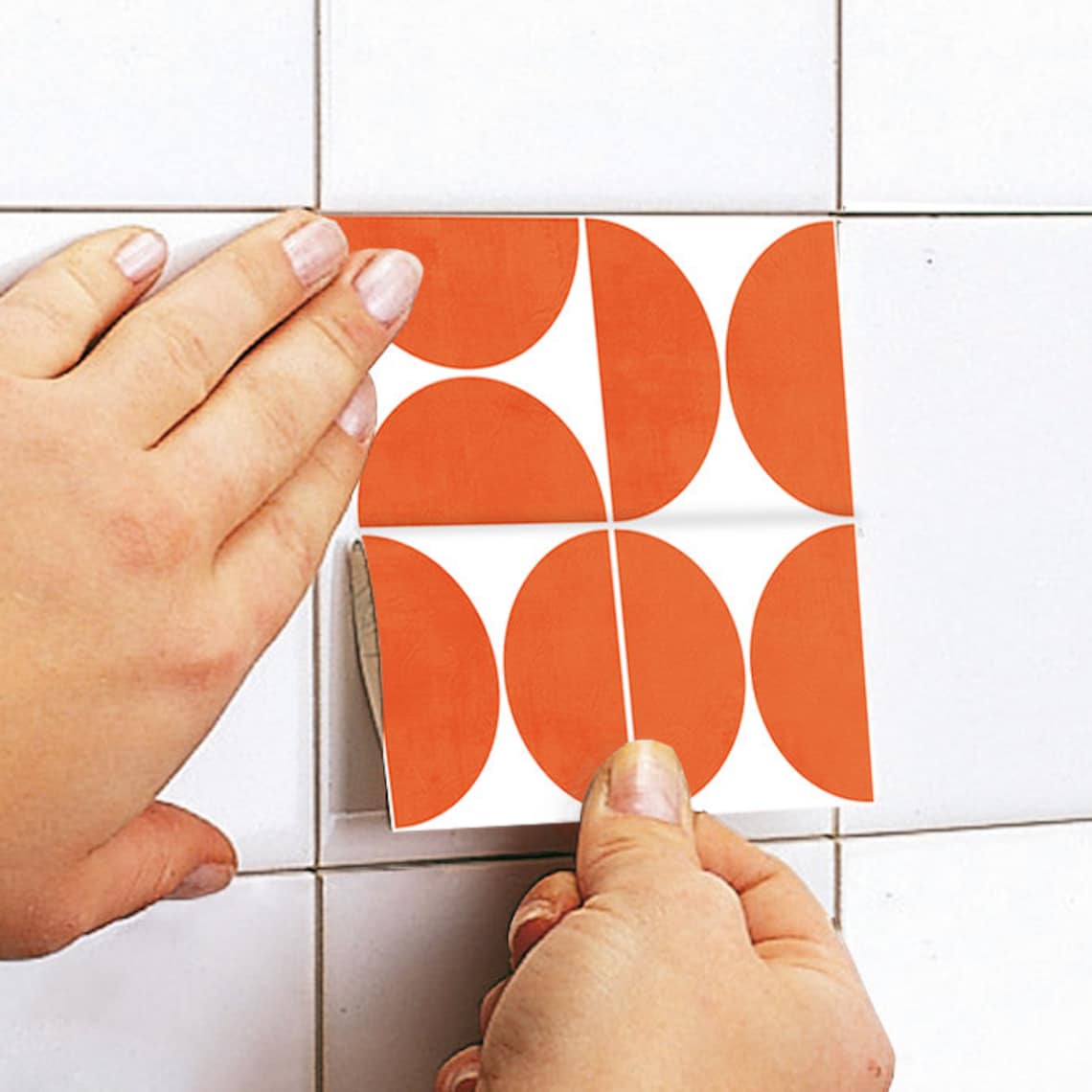 Orange Modern Circles Pattern Tile Stickers Suitable Wall and - Etsy