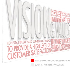 Vision & Values - 3D Letters - Office Wall Art - Wall Decal - Wall ...