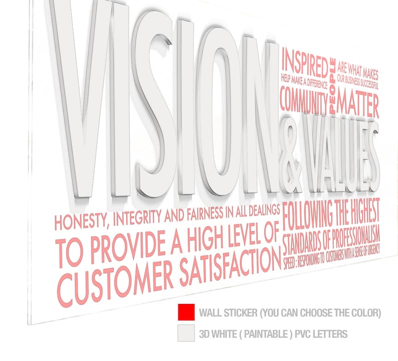 Vision & Values - 3D Letters - Office Wall Art - Wall Decal - Wall ...