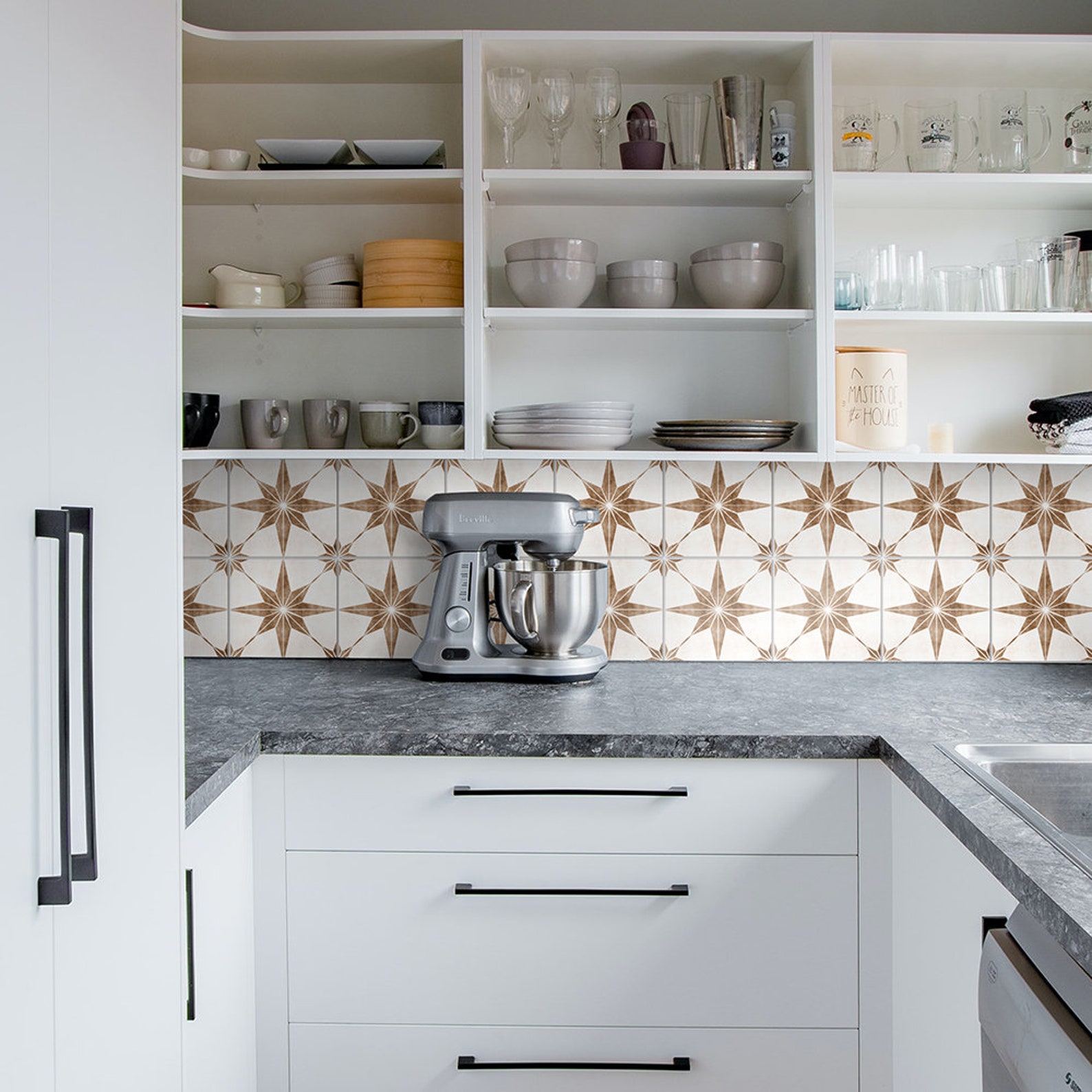 Brown Astra Tiles Backsplash Decals - Kitchen Wall Decor - Crédence ...