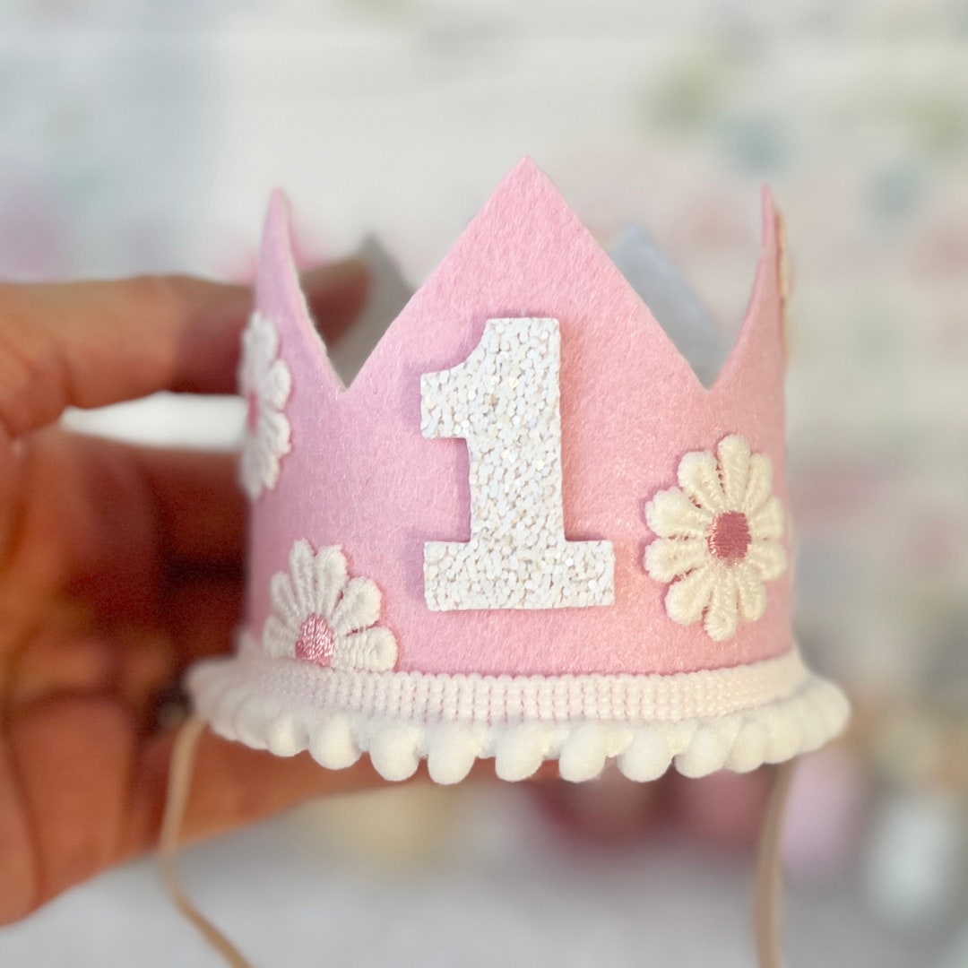Boho Daisy Crown Pink Felt, 1st Birthday Crown, Cake Smash, Birthday ...